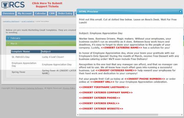 Email Templates Now In Catering Software